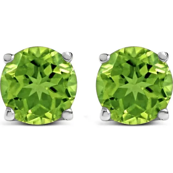 HAUS OF BRILLIANCE 14k Gold Birthstone Stud Earrings - Green Peridot | White